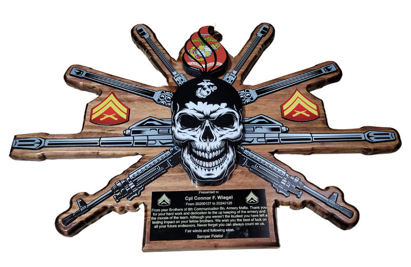 Ordnance Bomb Skull with Weapons – Luna Custom Wood Work LLC